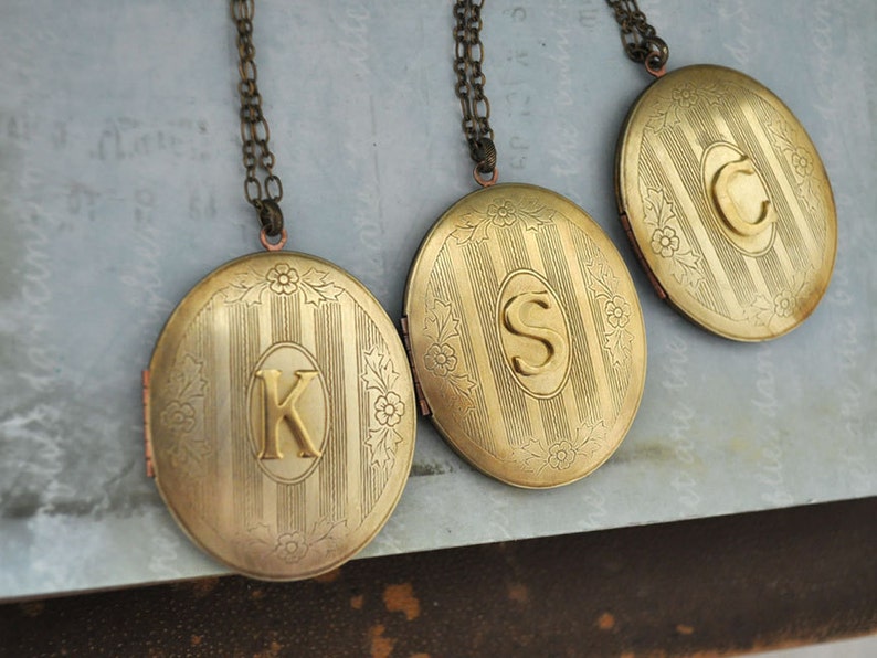 INITIAL LOCKET Vintage Brushed Brass Letter Locket Necklace - Etsy