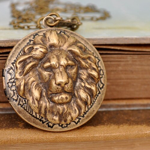 Brass Book Locket Lion Locket THE BRAVE ONE Vintage Style - Etsy