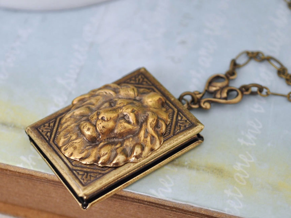 Brass Book Locket, Lion Locket THE BRAVE ONE Vintage Style Book Lion ...