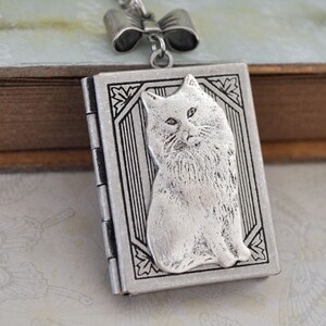 Handmade Antiqued Silver Book Style Cat Locket, Vintage Cat Charm, Book ...