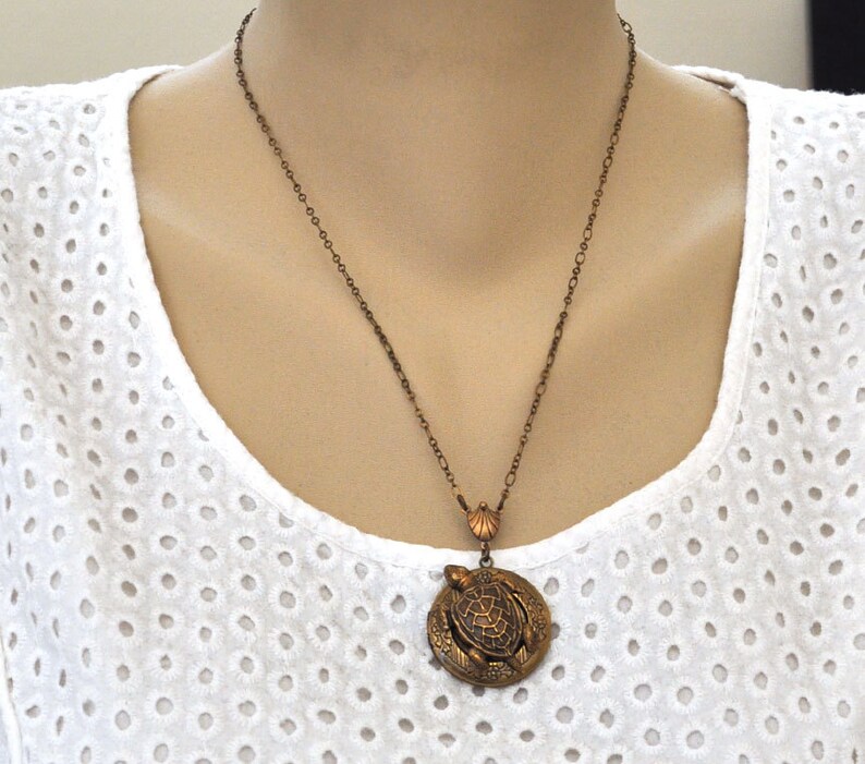 Brass Sea Turtle Locket UNDER THE SEA Handmade Antique Brass Turtle ...