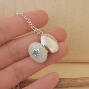 Tiny Silver Star Locket Necklace Blue Star 925 Sterling Silver Locket ...
