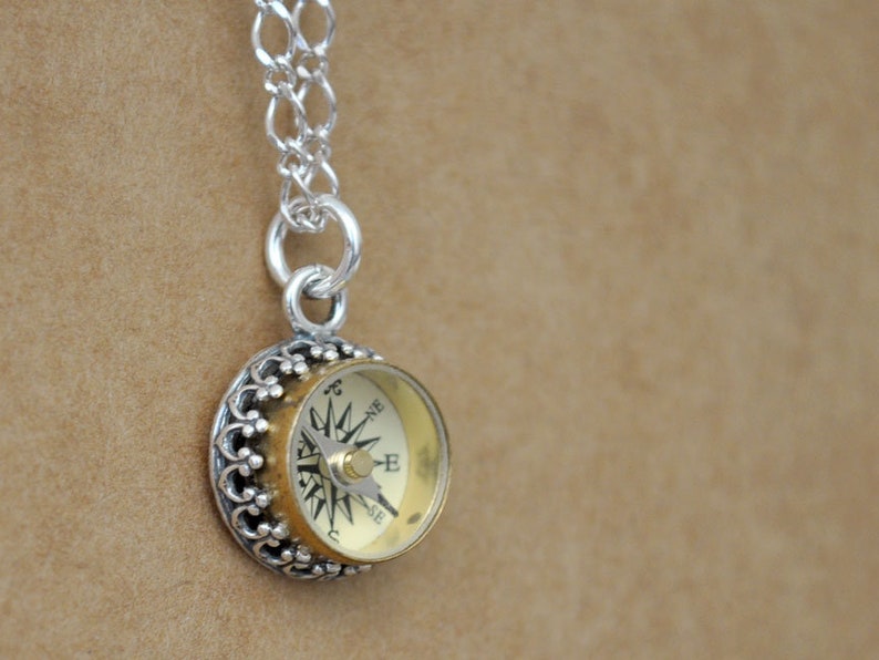 Silver compass necklace GUIDANCE antiqued 925 sterling | Etsy
