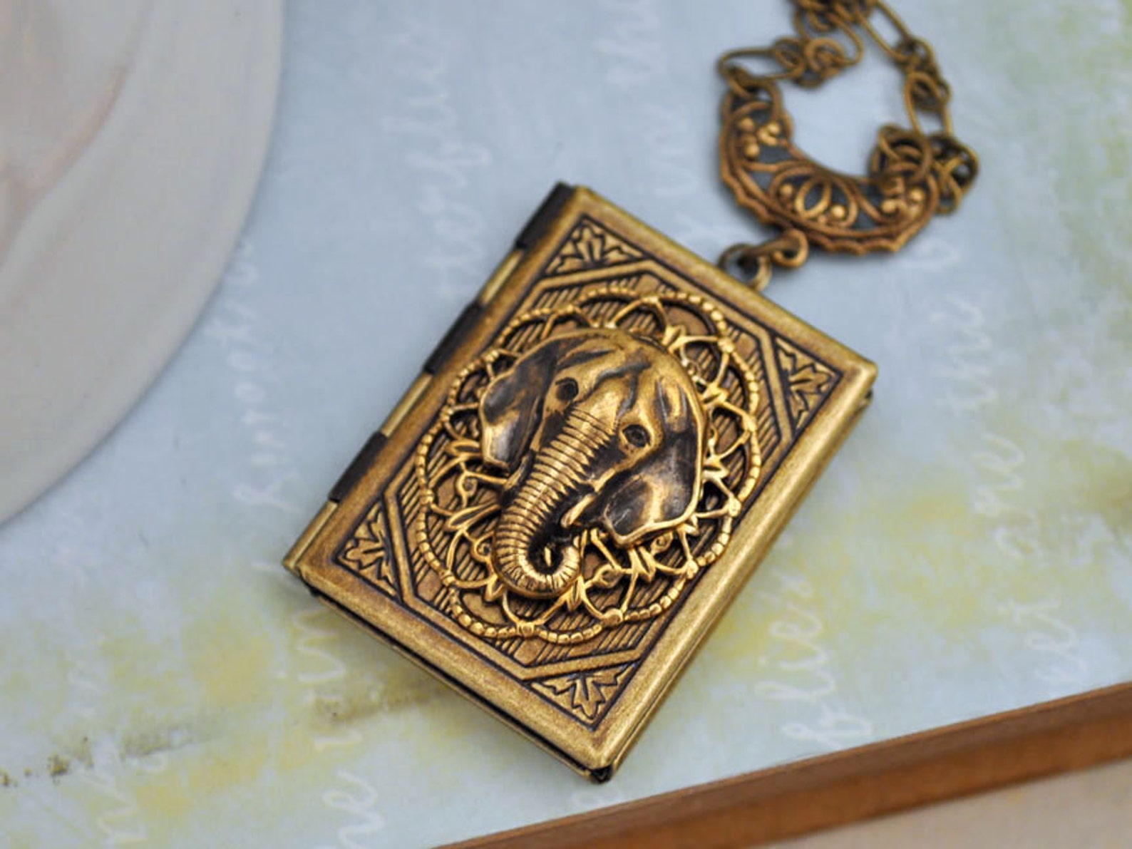Book Style Elephant Locket SAFARI Antique Brass Locket - Etsy