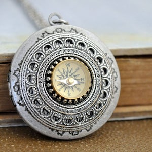 Handmade Miniature Working Compass Charm Locket Necklace Antiqued ...