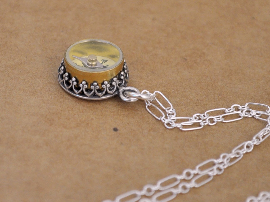 Silver compass necklace GUIDANCE antiqued sterling silver | Etsy
