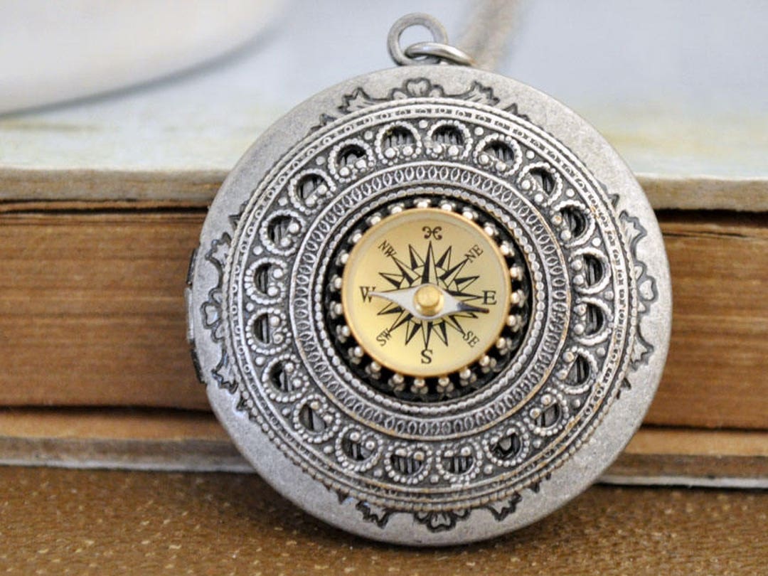 Handmade Miniature Working Compass Charm Locket Necklace Antiqued ...