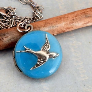 Antique Silver Sparrow Bird Locket Necklace / Tiny Petite Victorian ...
