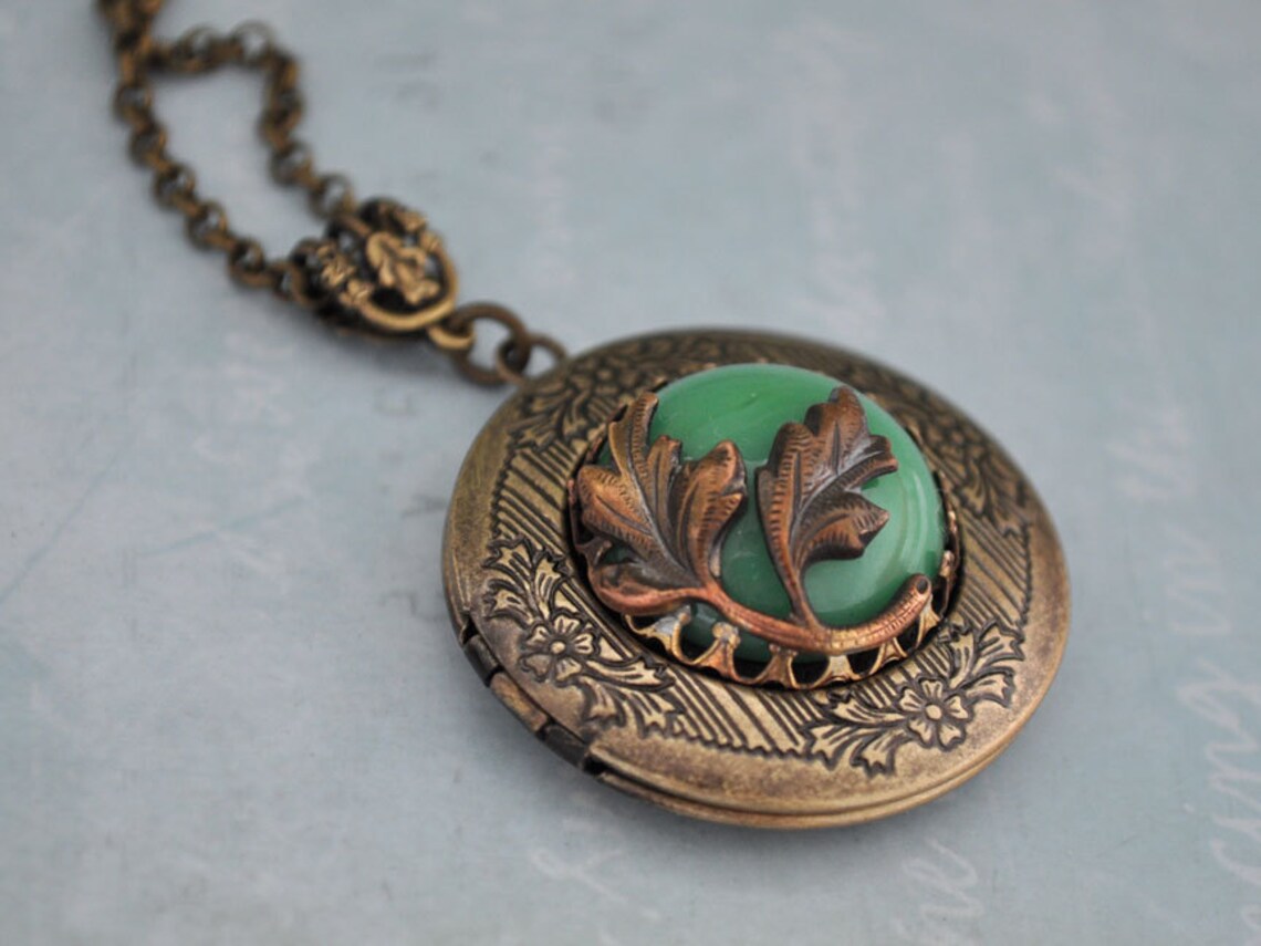 Antiqued Brass Jade Locket Evergreen Antiqued Brass Locket - Etsy