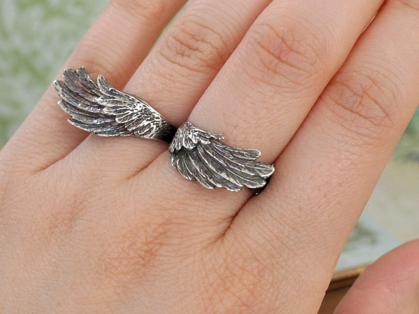 Handmade 925 Sterling Silver Wing Ring Set WINGED Oxidized | Etsy