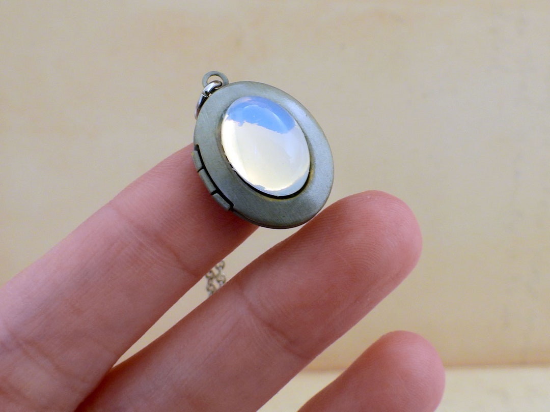 Silver Moonstone Locket Necklace, Antiqued Silver Necklace Vintage ...