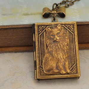 Book Locket, CAT LOCKET, Locket Necklace, Cat Locket, Kitty Locket, Bow ...