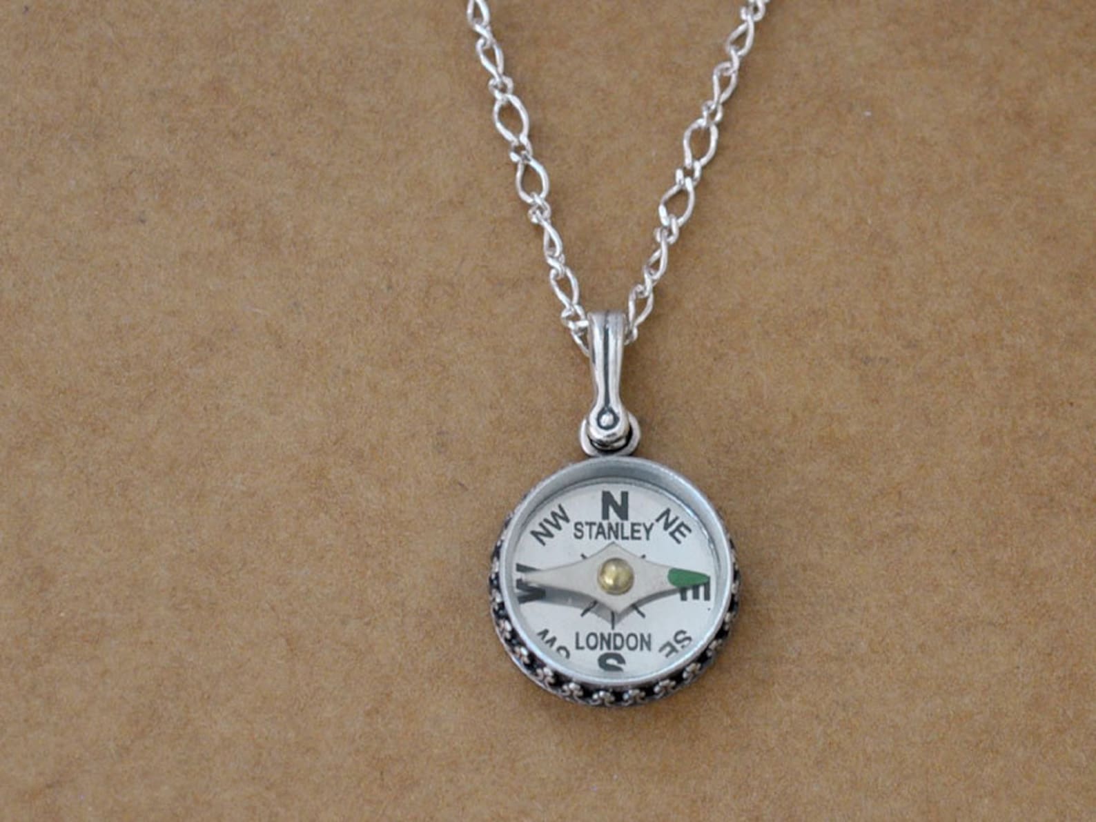 Sterling Silver Compass Necklace GUIDANCE Antiqued - Etsy