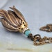 RING the BELL FLOWER, Handmade Antique Brass Flower Bud Necklace With ...