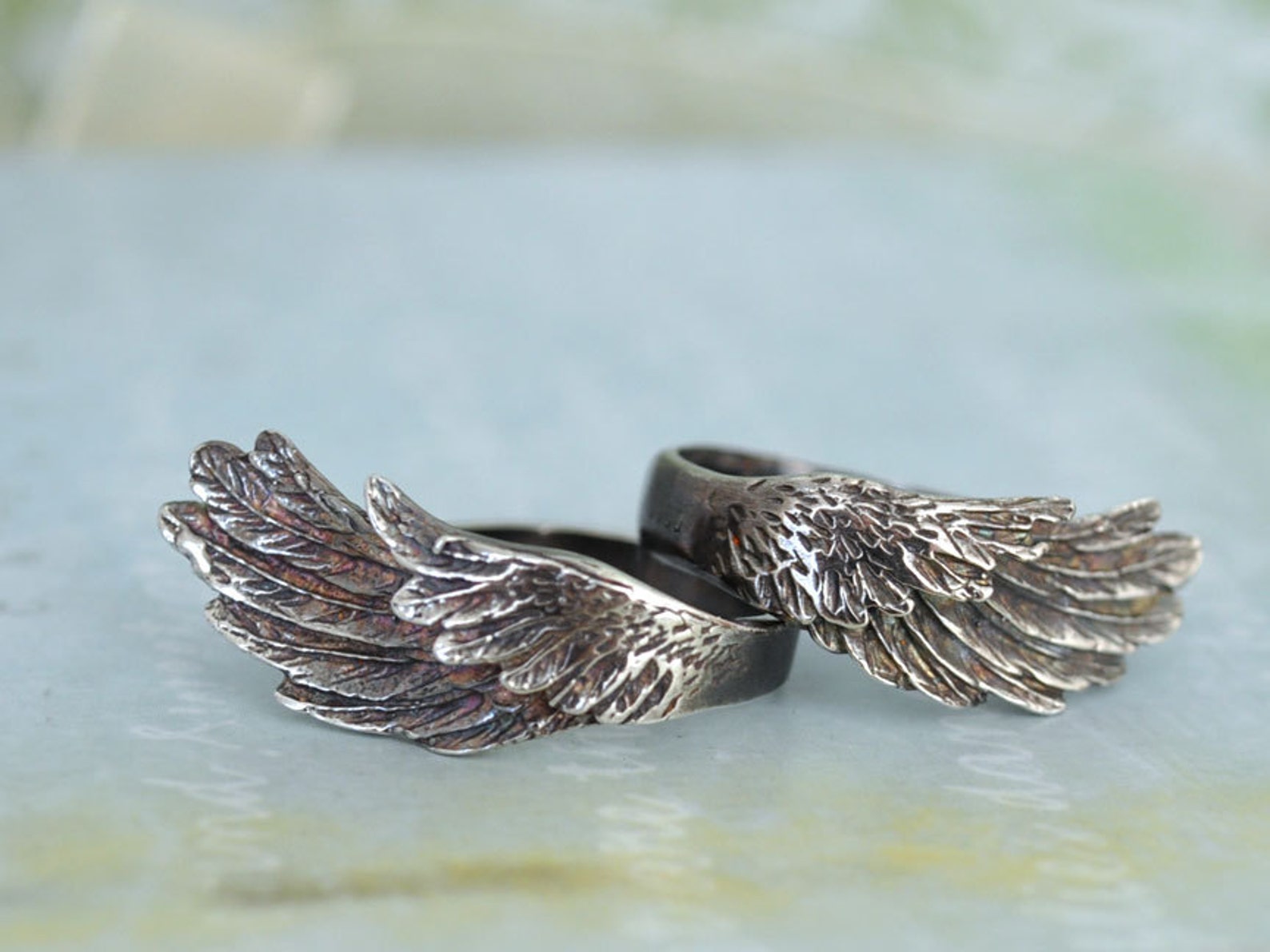 Handmade 925 Sterling Silver Wing Ring Set WINGED Oxidized | Etsy