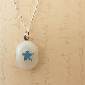 Tiny Silver Star Locket Necklace Blue Star 925 Sterling Silver Locket ...