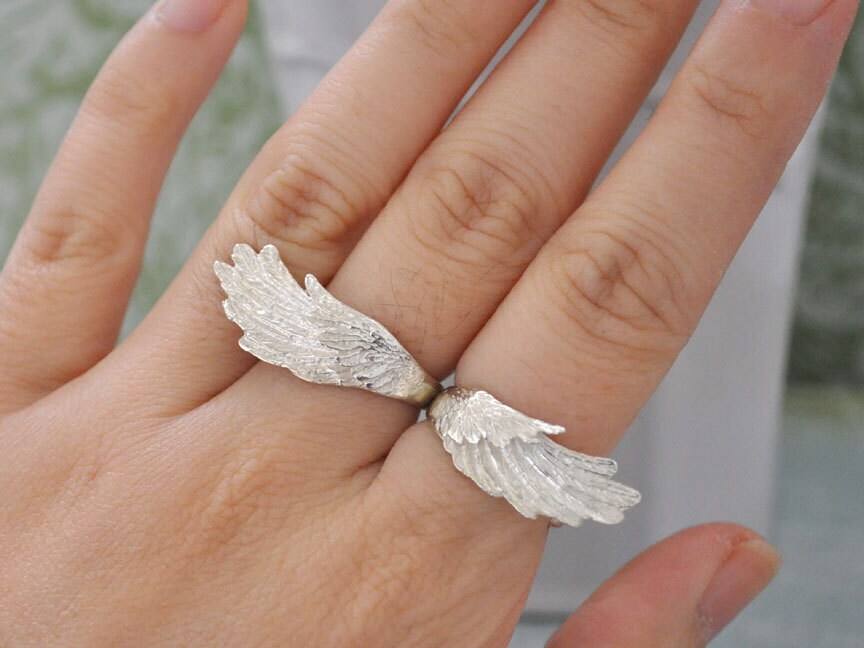 Handmade 925 sterling silver wing ring set WINGED oxidized | Etsy
