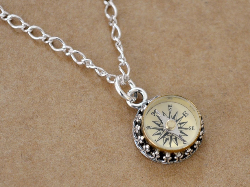 Silver compass necklace GUIDANCE antiqued 925 sterling | Etsy