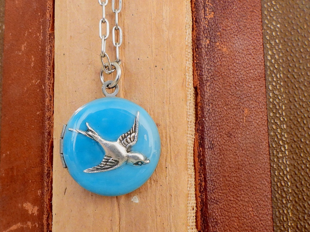 Antique Silver Sparrow Bird Locket Necklace / Tiny Petite Victorian ...