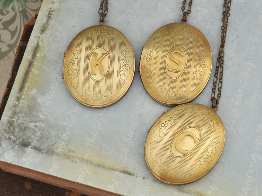 INITIAL LOCKET Vintage Brushed Brass Letter Locket Necklace | Etsy