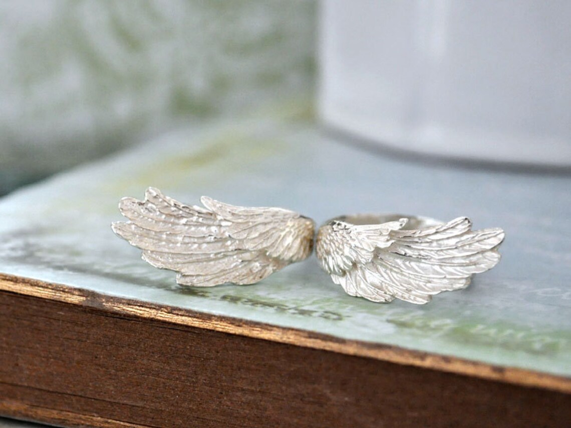 Handmade 925 sterling silver wing ring set WINGED oxidized | Etsy