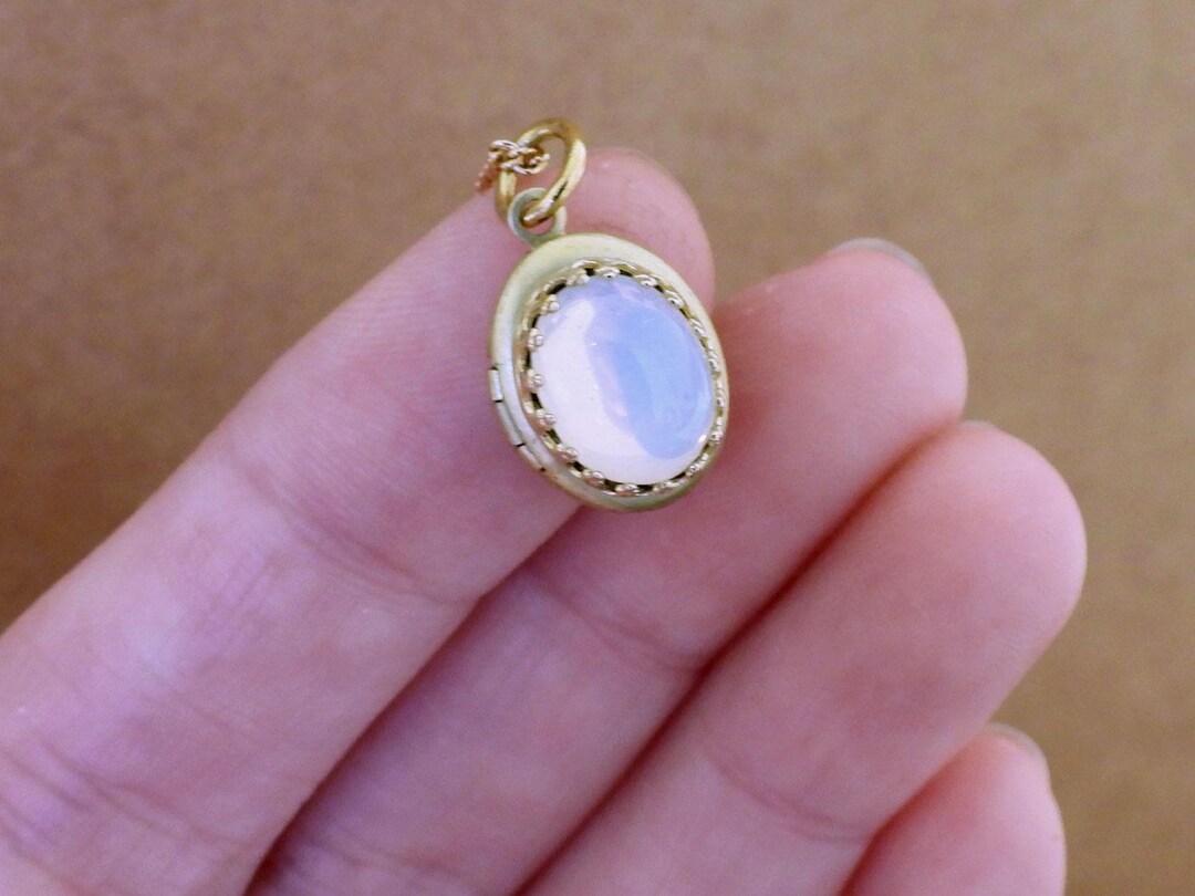Gold Moonstone Locket Necklace Vintage Petite Brass Locket Vintage ...