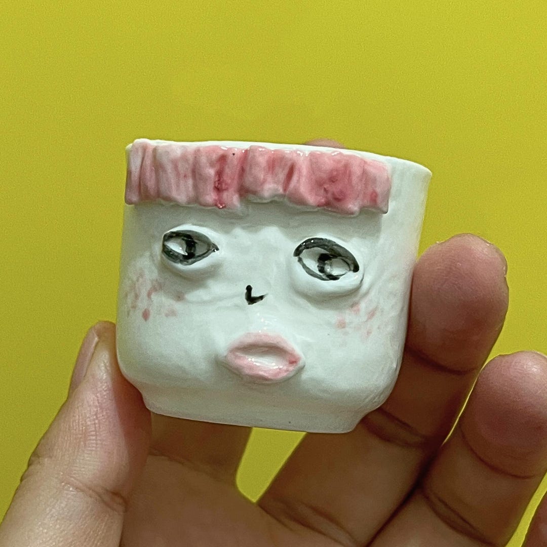 Handmade Ceramic Tea Cup, Cute Pink Girl Design, Unique Hand-sculpted ...