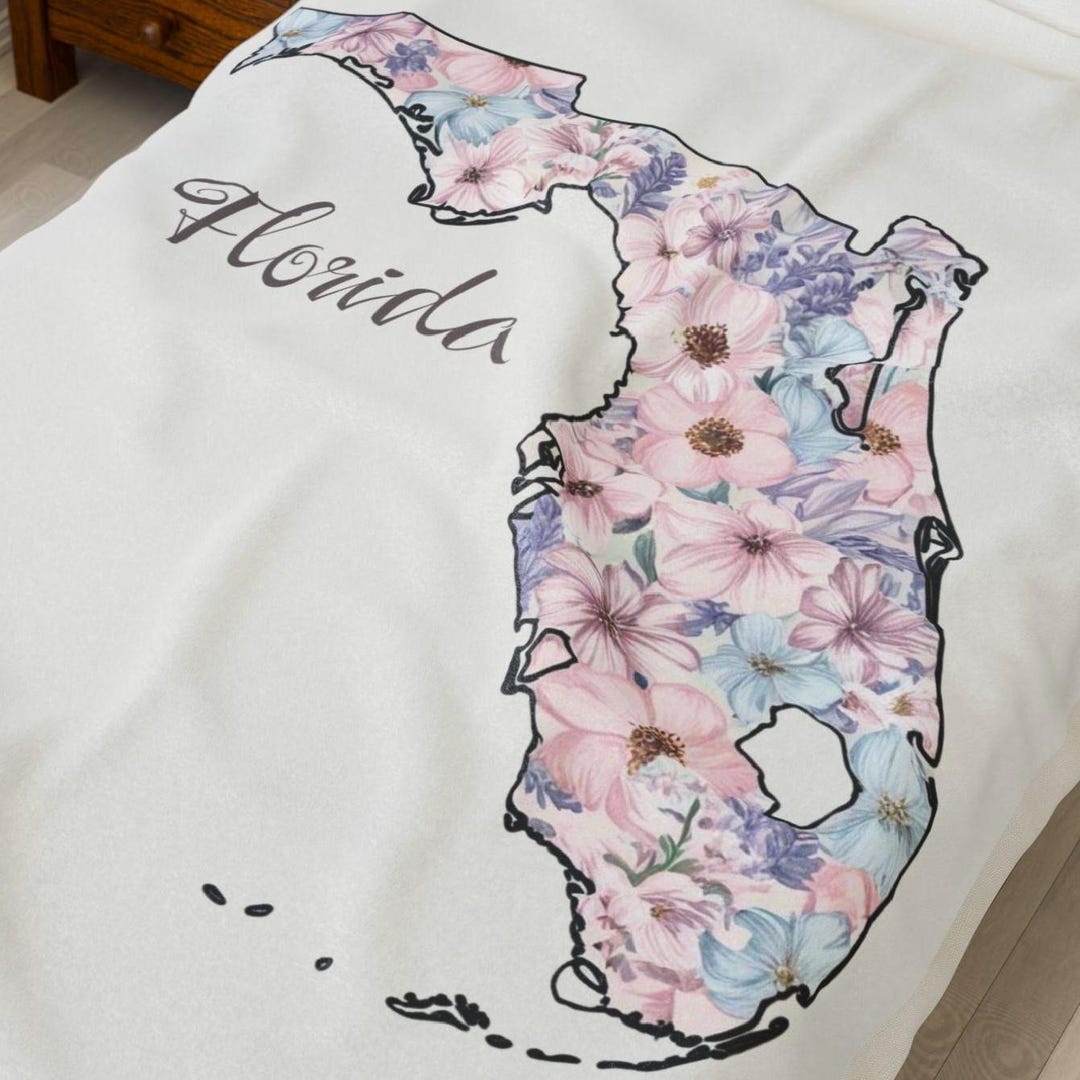 Florida Blanket Floral Map Blanket Cozy Blanket for Florida Lovers ...