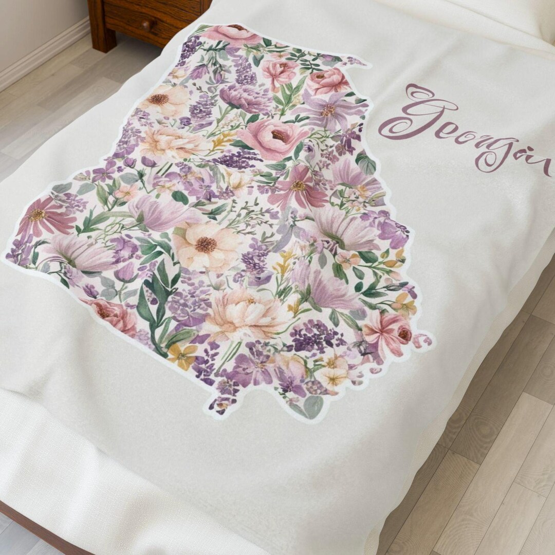 Georgia Blanket Floral Map Blanket Georgia Gift Cozy Blanket for ...