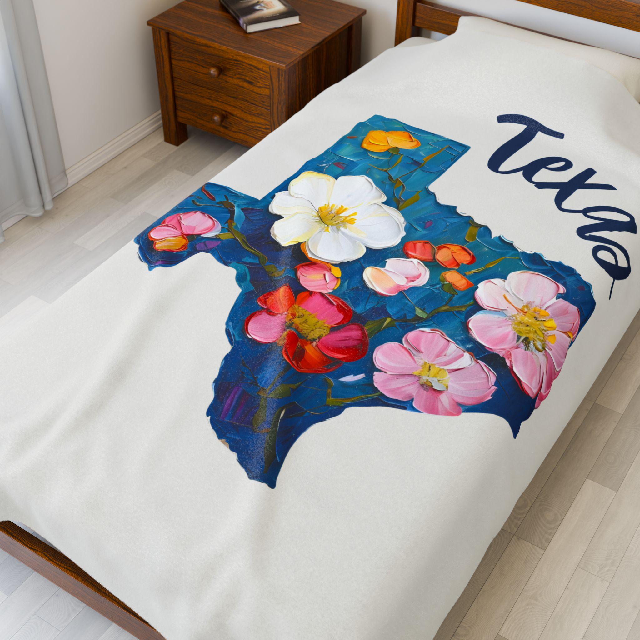 Texas Blanket, Floral Map of Texas, Gift for Texan Blanket Cozy Home ...