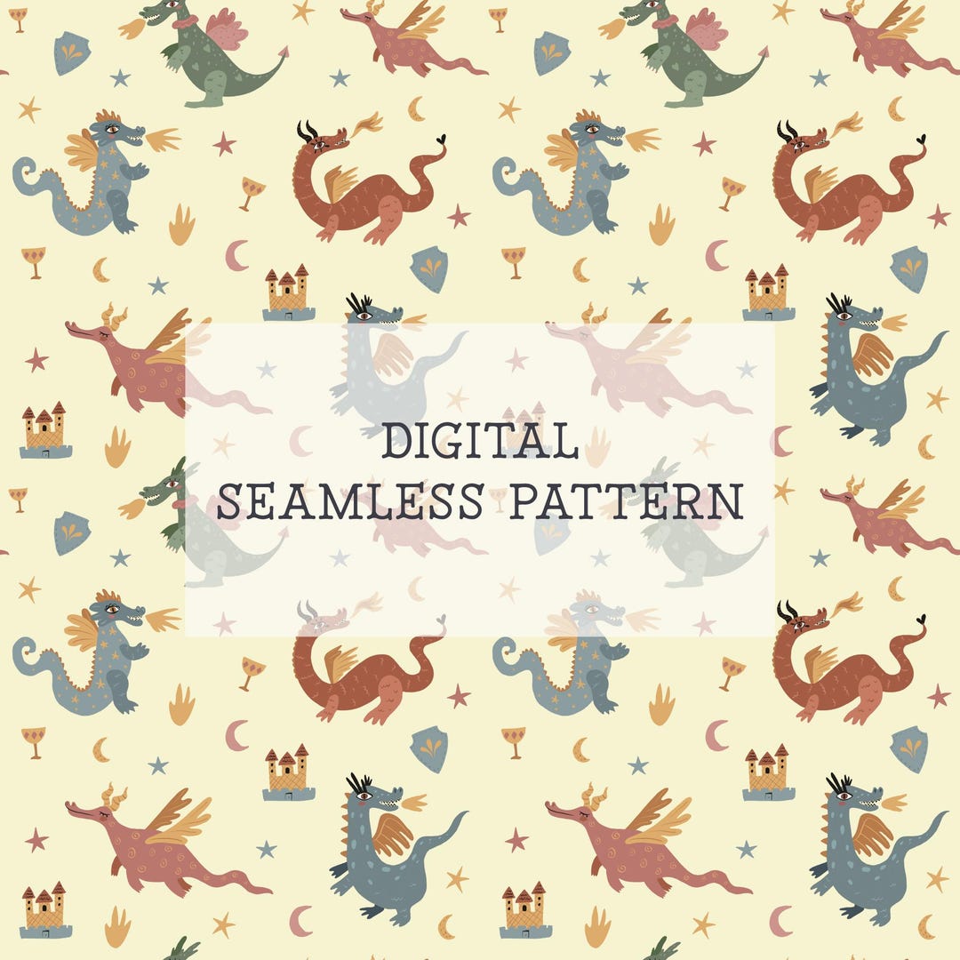 Cute Dragons Seamless Pattern | Fantasy Clipart (digital Download) - Etsy