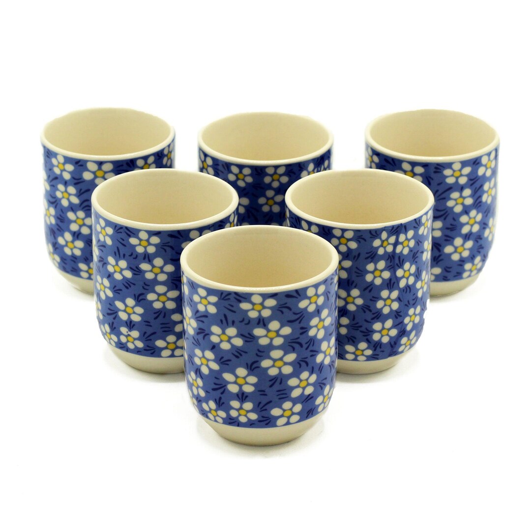 6 X Ceramic Blue Daisy Design Herbal Tea Cups - Etsy
