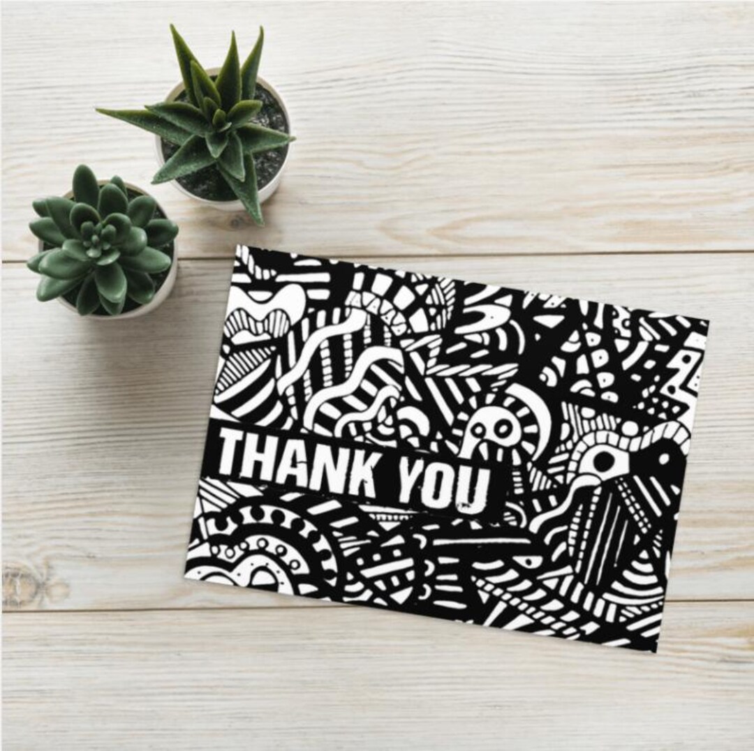 ZENTANGLE JOY - Thank You Greeting Card With Abstract Geometric Art ...