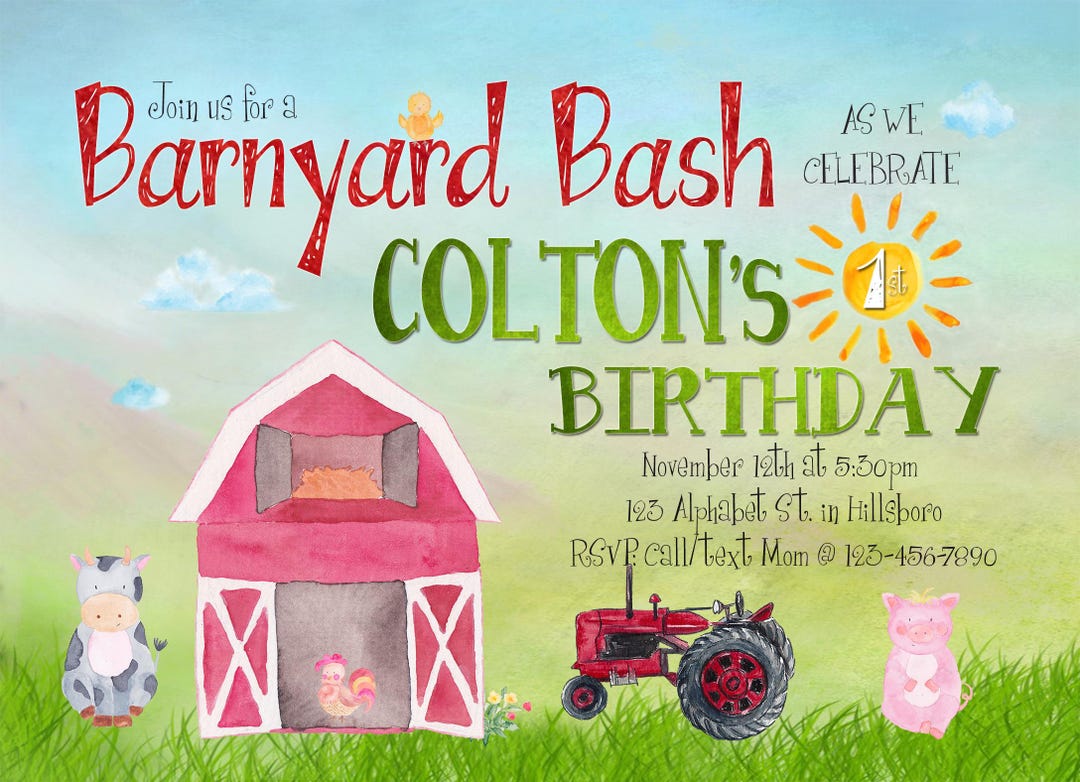 Barnyard Bash Party Invitation Birthday Party Birthday Invite Kids ...