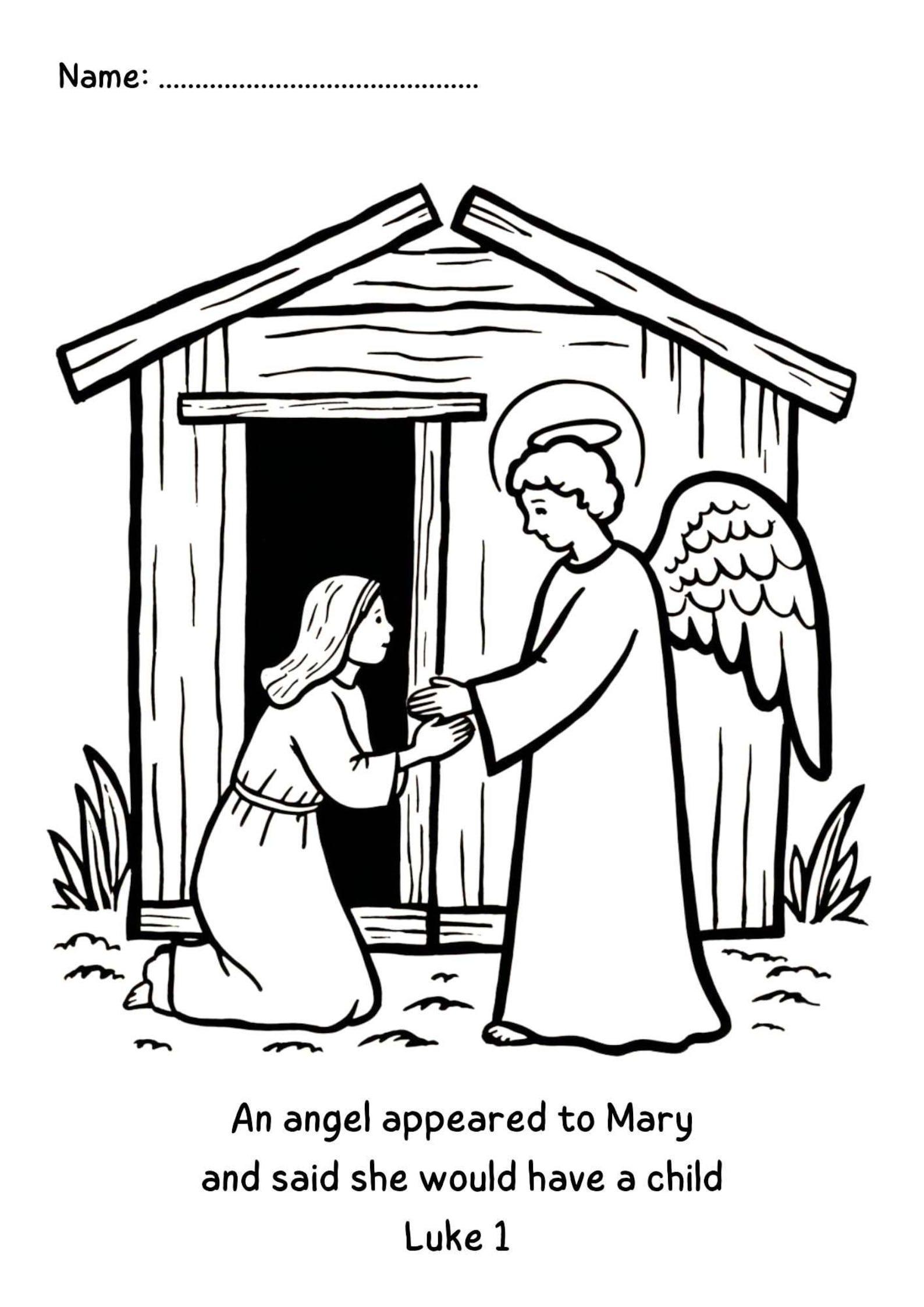 The Angel Appears to Mary - Colouring Page (instant Download PDF) - Etsy
