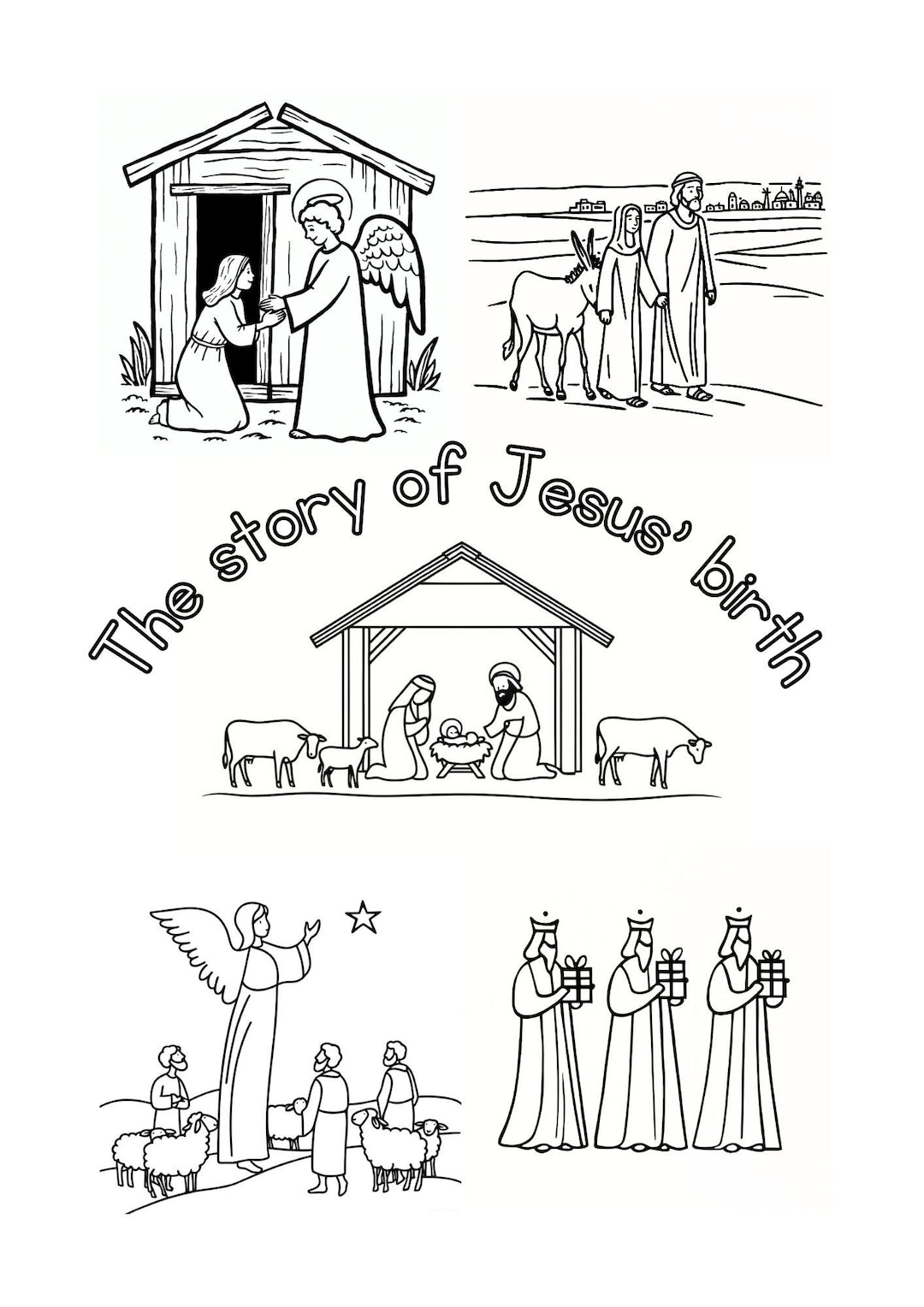 The Story of Jesus' Birth - Colouring Page - Etsy