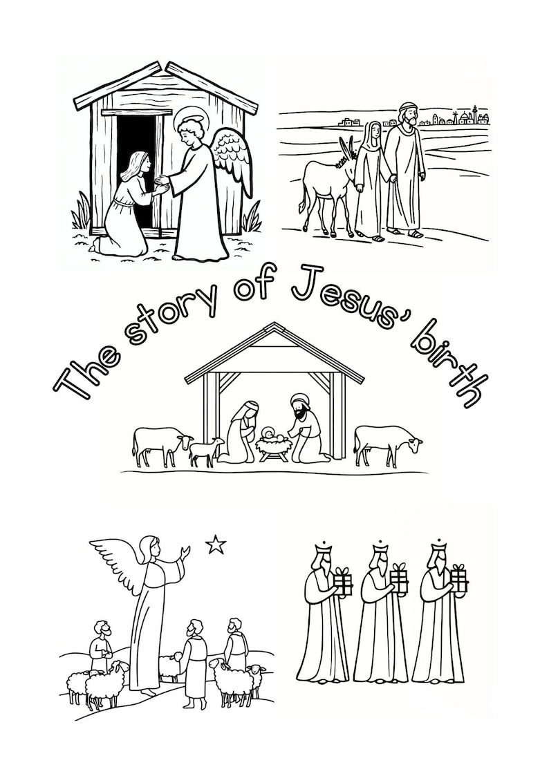 The Story of Jesus' Birth - Colouring Page - Etsy