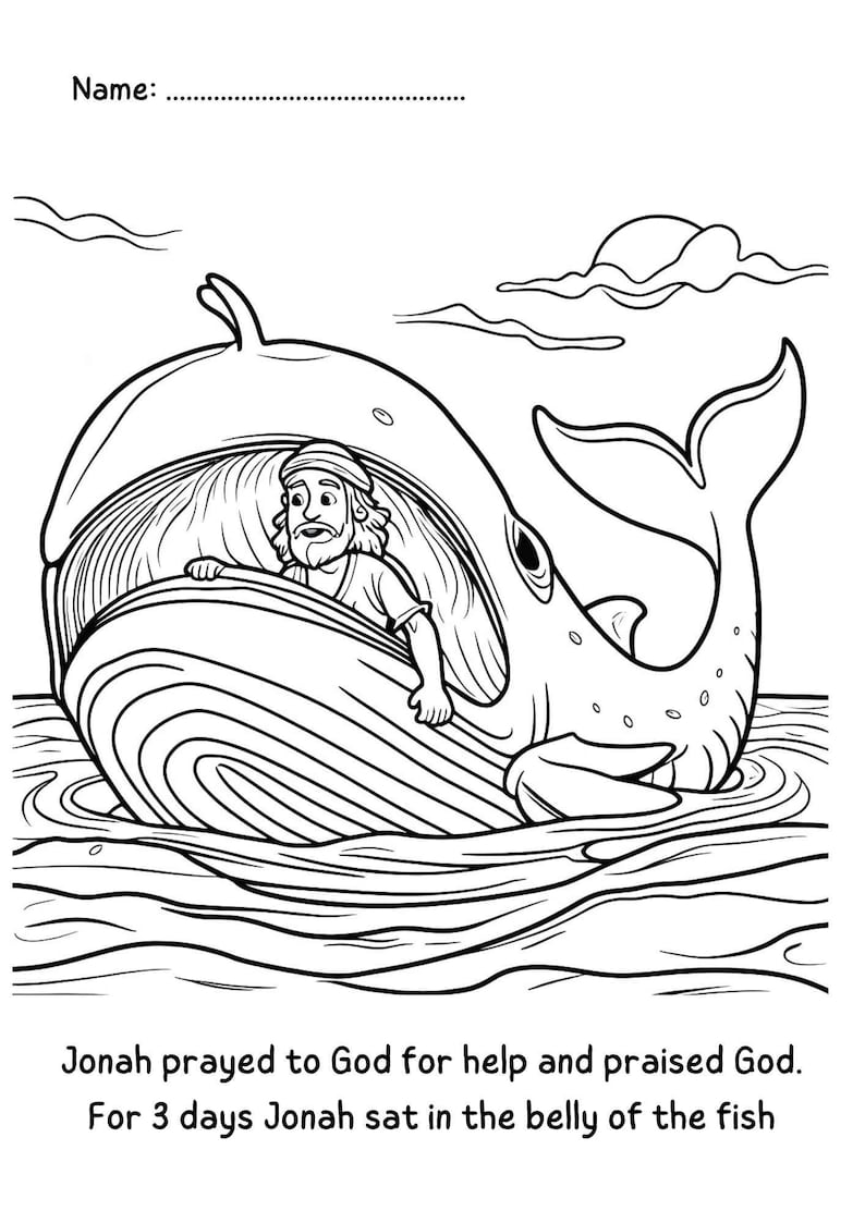 Jonah and the Big Fish - Colouring Page - Etsy