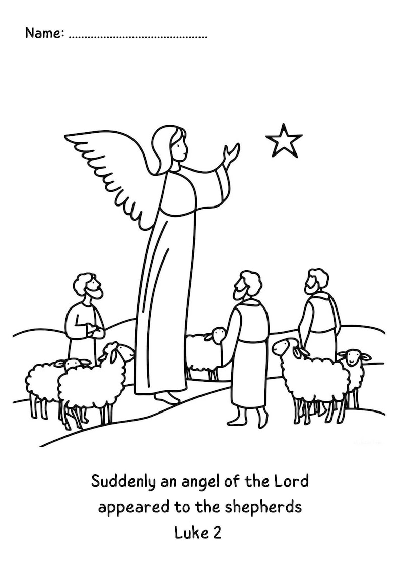 The Angel Appears to the Shepherds - Colouring Page - Etsy