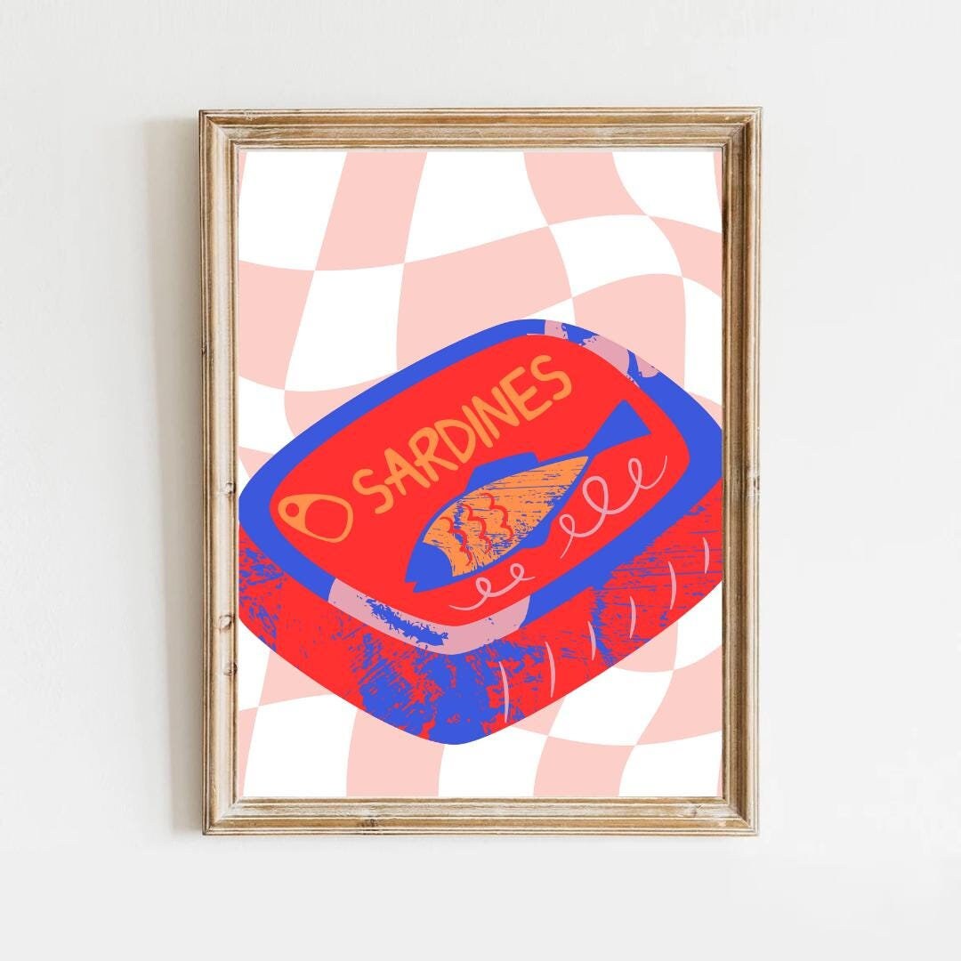 Sardines Art Print, Sardine Printable Art Print, Sardine Can Print ...