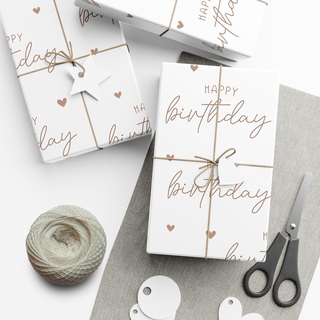 Neutral Happy Birthday Wrapping Paper, Birthday Gift Wrap Papers, Happy ...