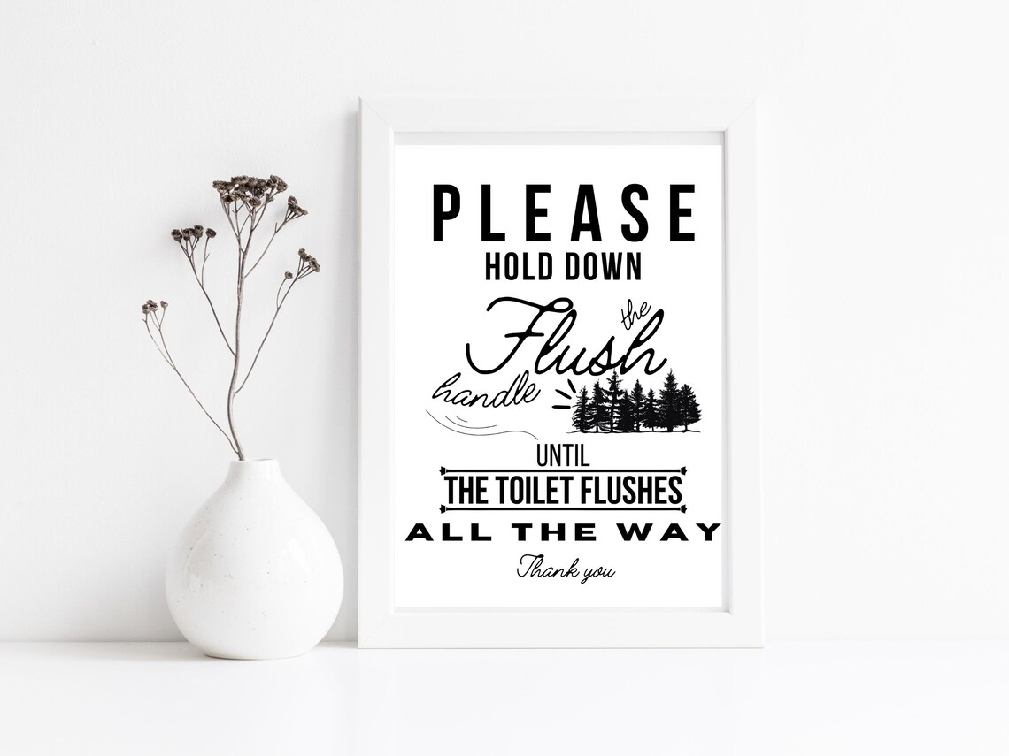 Toilet Flush Sign, Flush Signage, Guest House Restroom, Toilet Handle ...