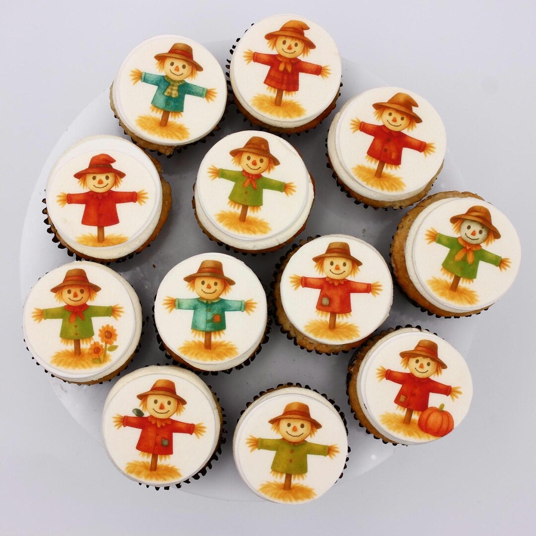 Scarecrow Cupcake Toppers: Rustic Fall Party Decorations (edible) - Etsy
