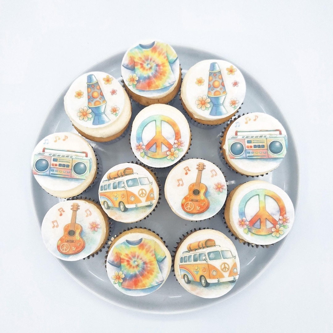 10 Groovy Hippie Edible Cupcake/ Cookie/drink Toppers, Edible Wafer ...
