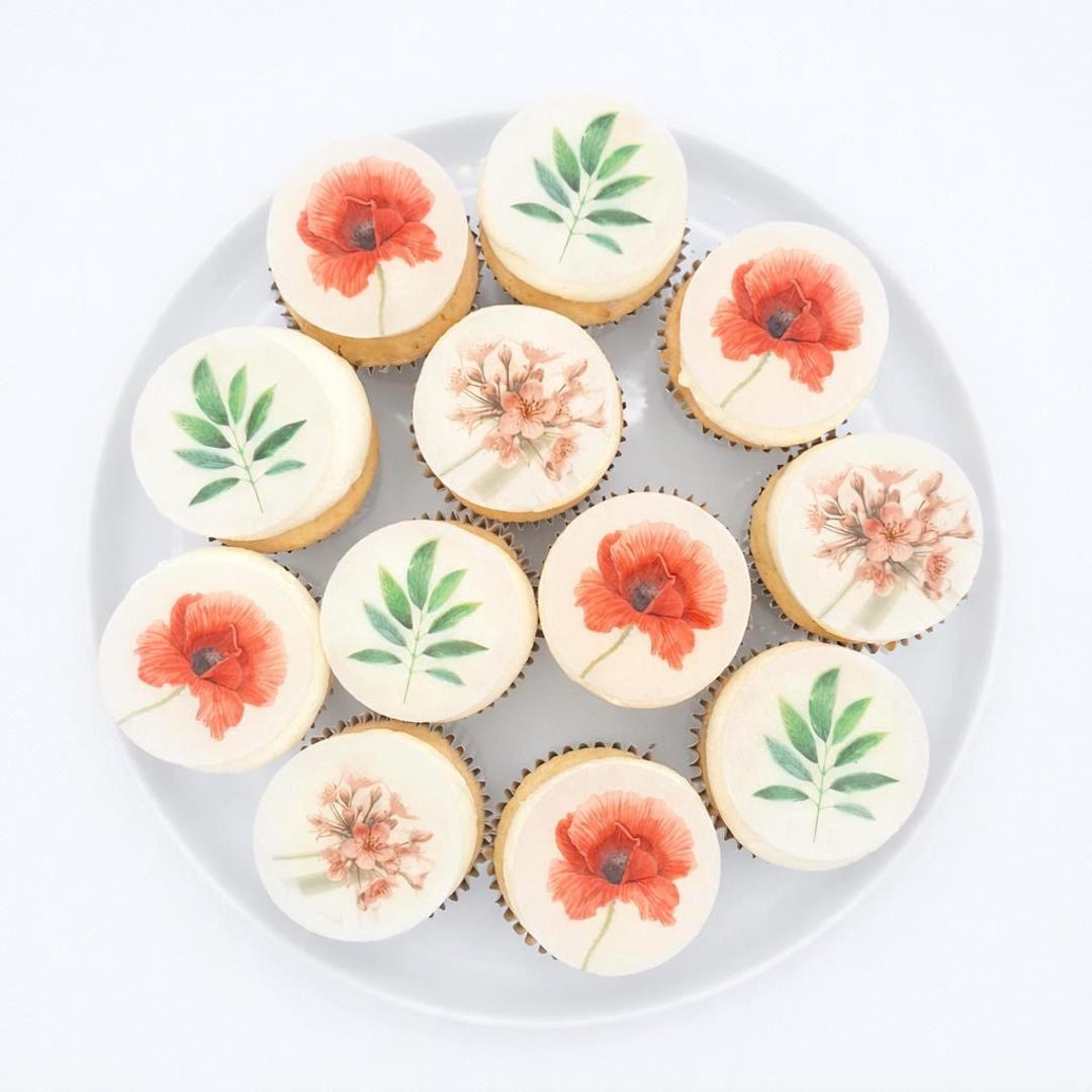 Poppy Blossom Cupcake Toppers, Edible Wafer Paper Floral Toppers - Etsy