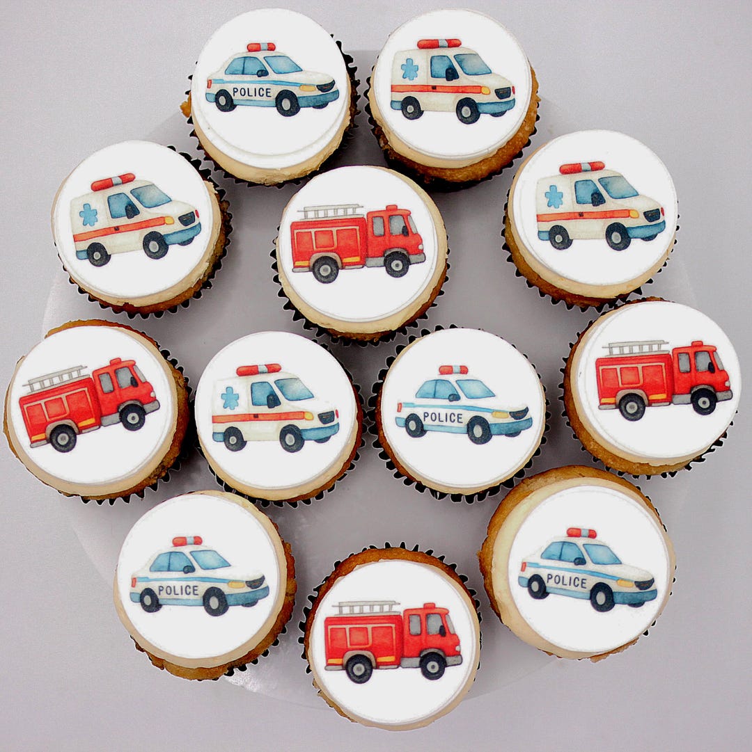 Emergency Vehicle (10pc) Topper Set- Edible Toppers: Rescue Theme (fire ...