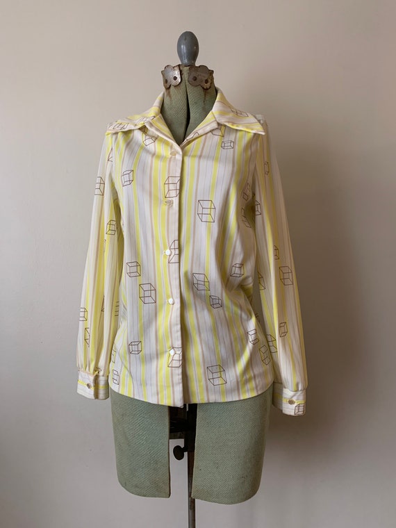 1960s Cube Pattern Blouse / Vintage Mod Striped Donov… - Gem