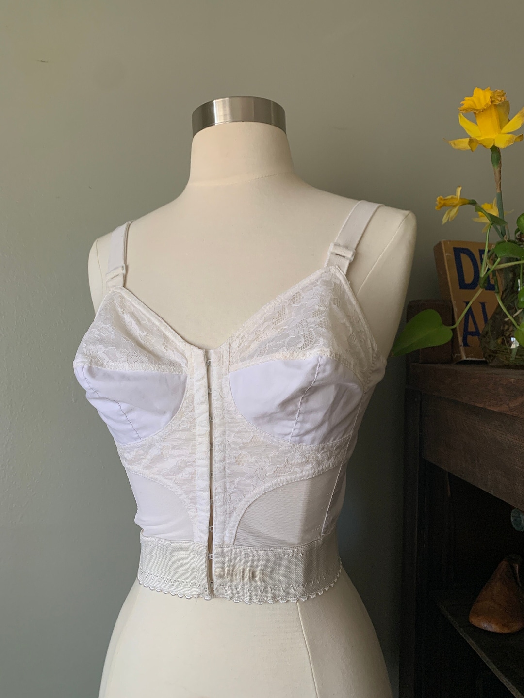 1960s Original QJ Foundation Corset Bra 34B / Vintage 60's White Cotton ...