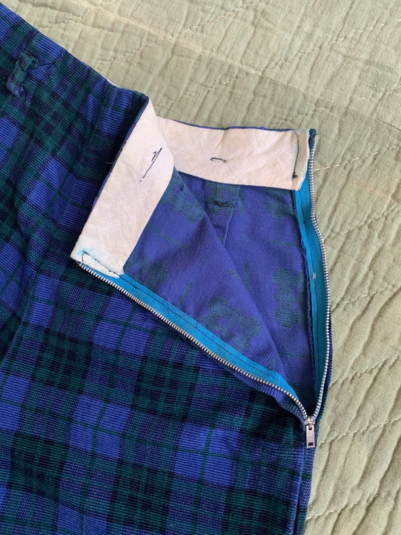 1950s Thin Corduroy Plaid Side Zip Shorts / Vintage 50's 1950's Blue ...