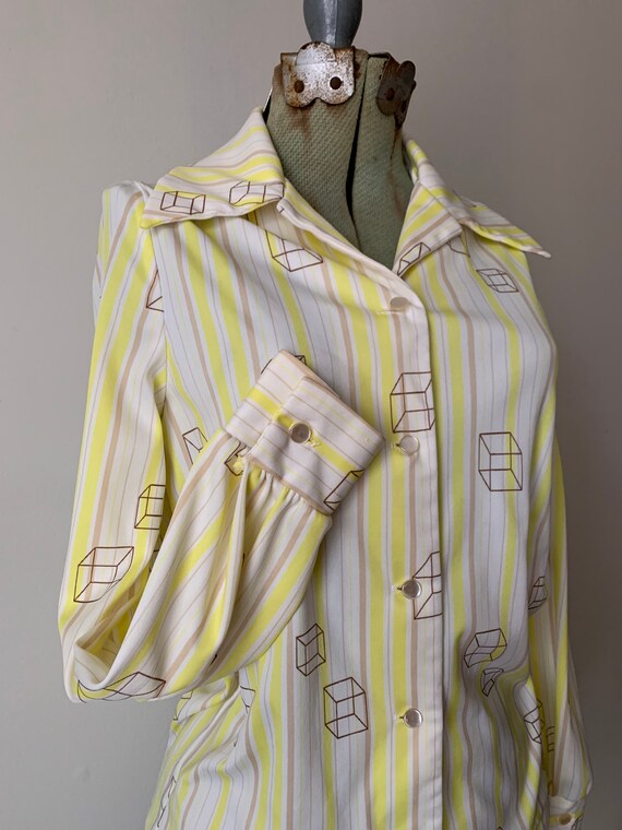 1960s Cube Pattern Blouse / Vintage Mod Striped Donov… - Gem